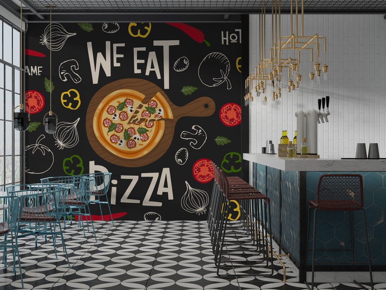 Pizzeria Night Peel & Stick Mural | Italian Food Removable Restaurant ...