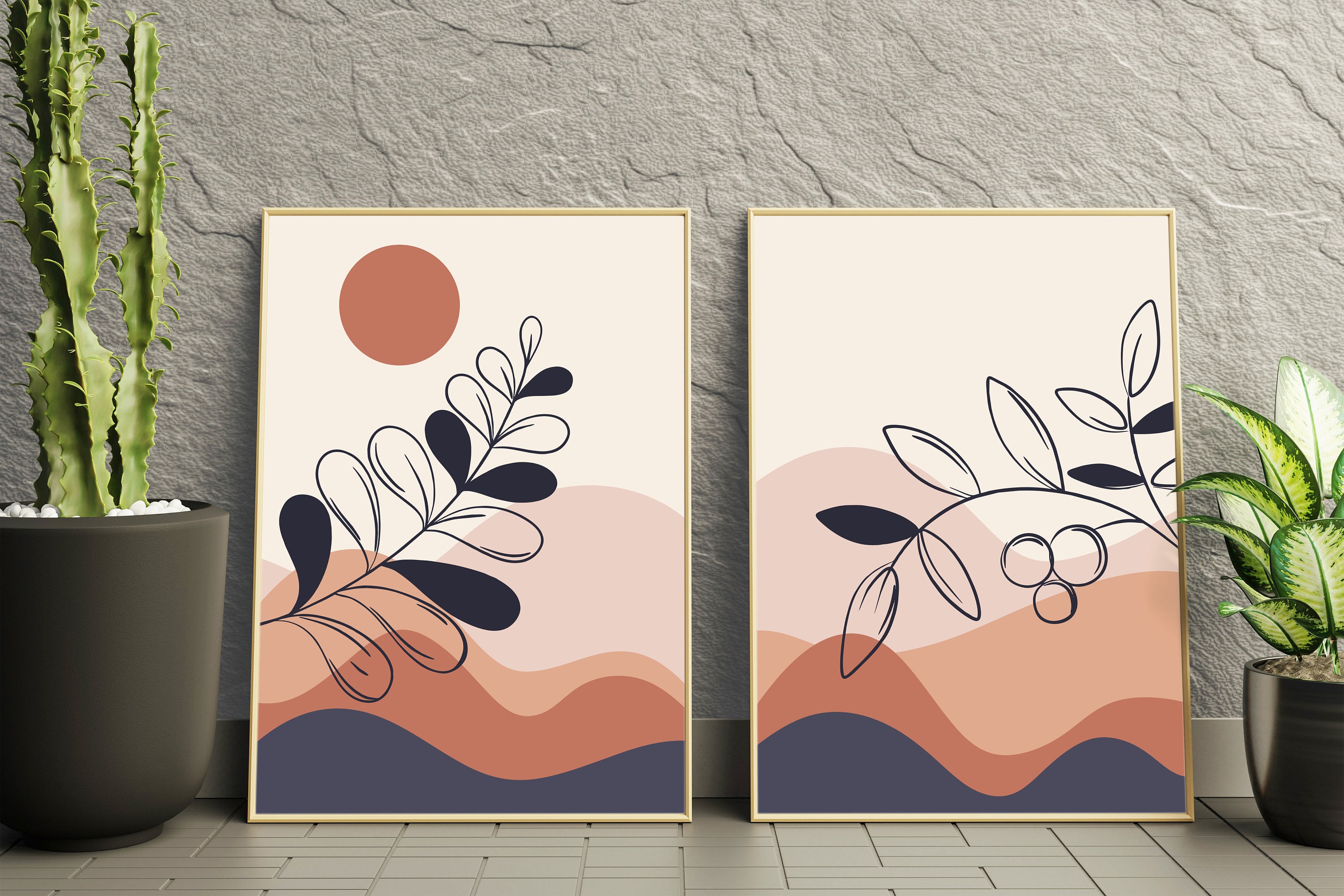 Bohemian Abstract Art Print Wall Poster Set of 2 Boho Poster - Etsy