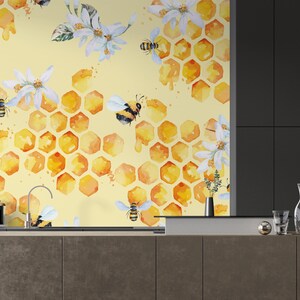 Bee Peel and Stick Wallpaper Yellow Honey Bees Wall Mural Self Adhesive ...