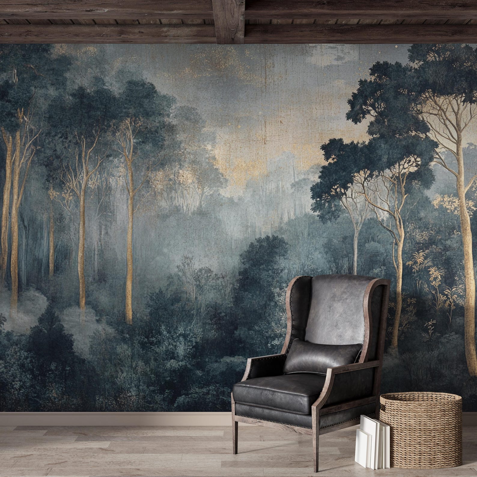 Dark Forest Mural Wallpaper | Vintage Misty Woodland Peel and Stick ...