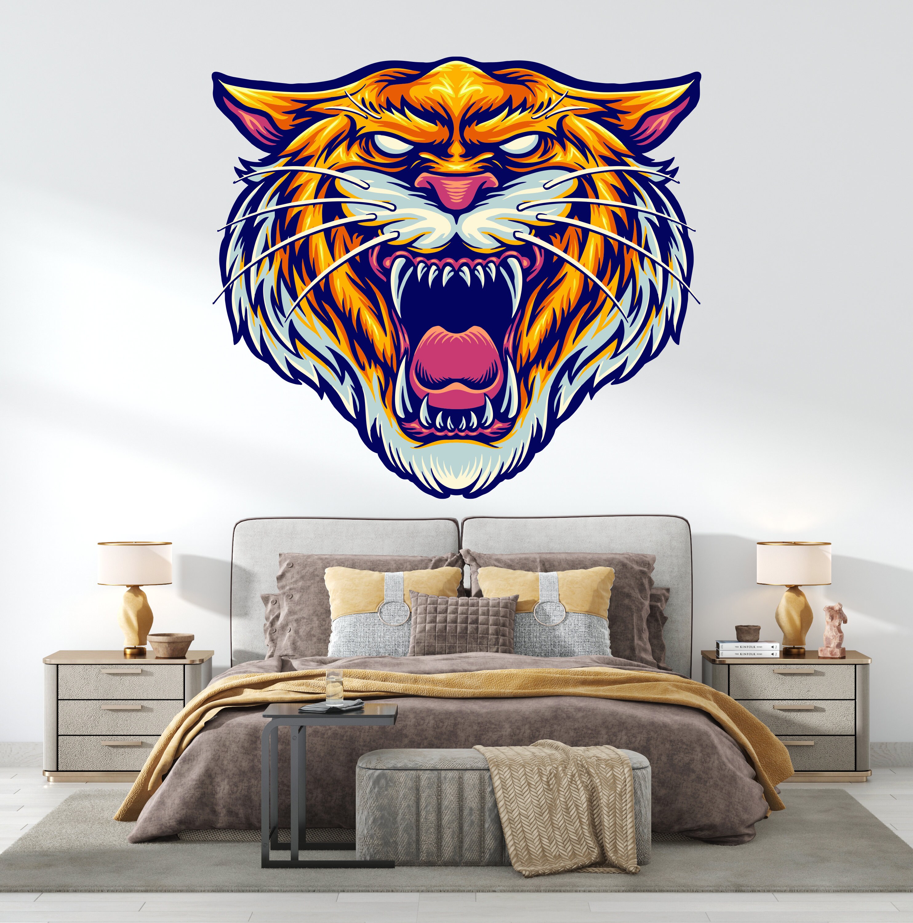 Tiger Wall Decal Tiger Head Wall Sticker Tiger Wall Decor - Etsy