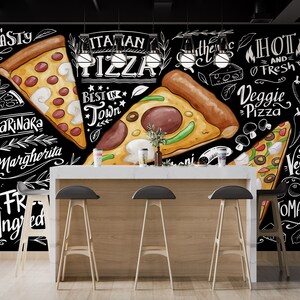 Italian Pizza Art Mural | Restaurant Food Peel & Stick Wallpaper ...