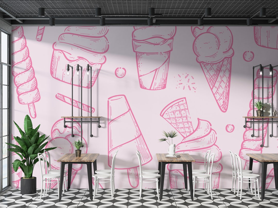 Ice Cream Wallpaper Mural | Peel & Stick Dessert Mural | Removable Cafe ...