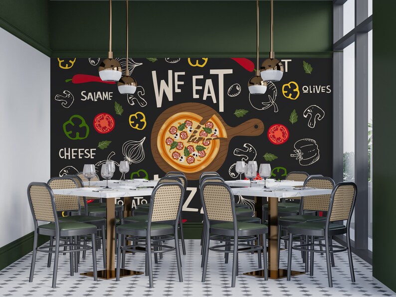 Pizzeria Night Peel & Stick Mural | Italian Food Removable Restaurant ...