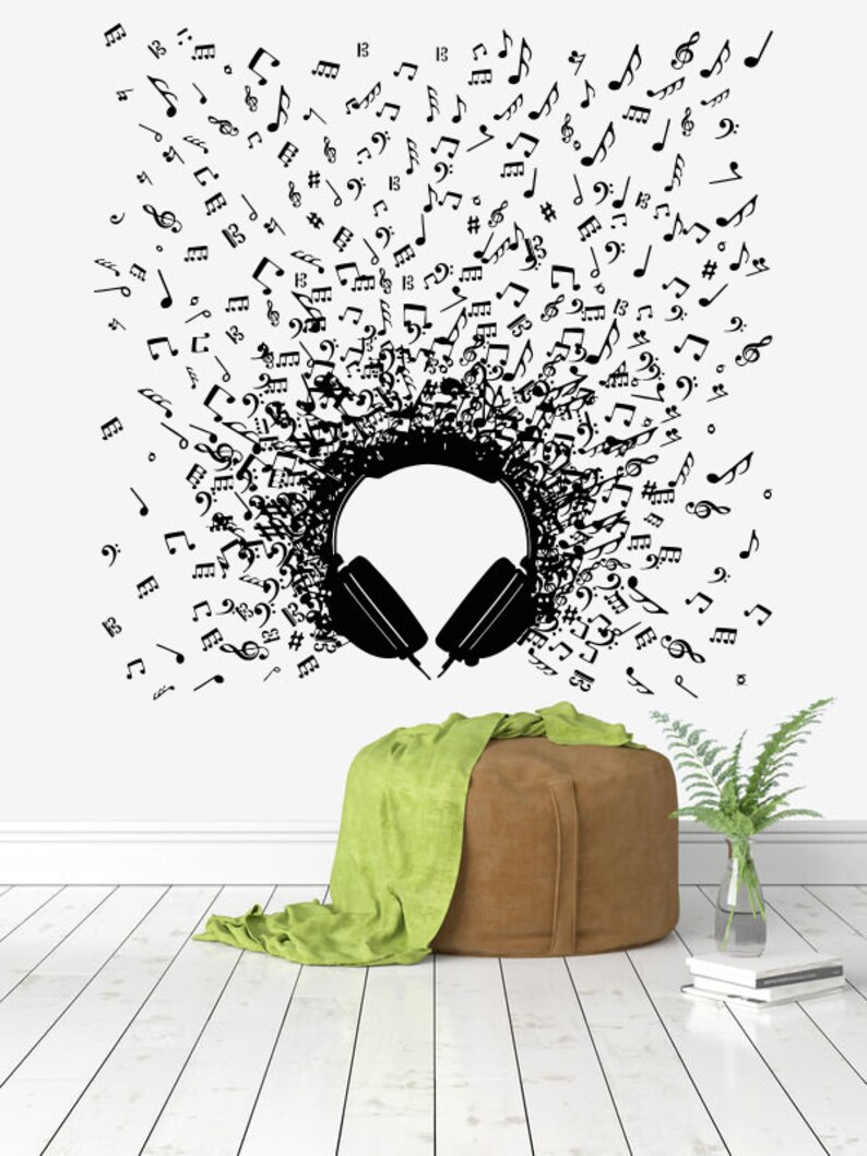 Headphones Music Notes Wall Decal: Vinyl Music Decor 396t - Etsy