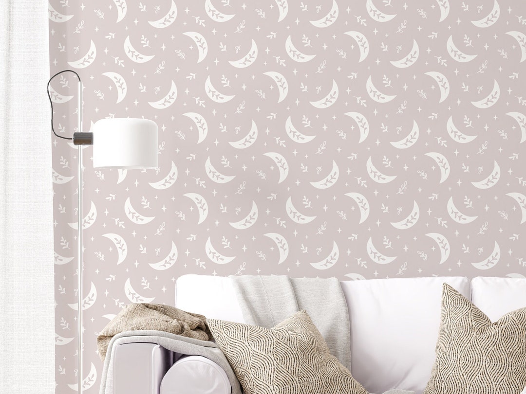 Boho Moon Phase Peel & Stick Wallpaper | Brown Crescent Pattern Mural ...