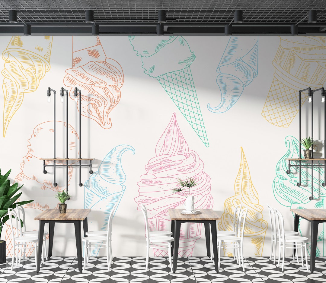 Ice Cream Wall Mural: Peel and Stick Removable Wallpaper, PW216 - Etsy UK