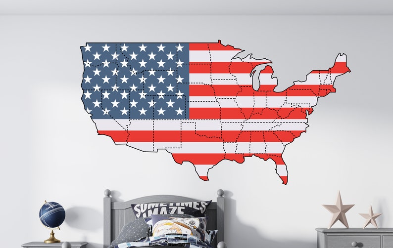 USA Map Wall Decal US Map Wall Sticker USA Map Wall Decor - Etsy