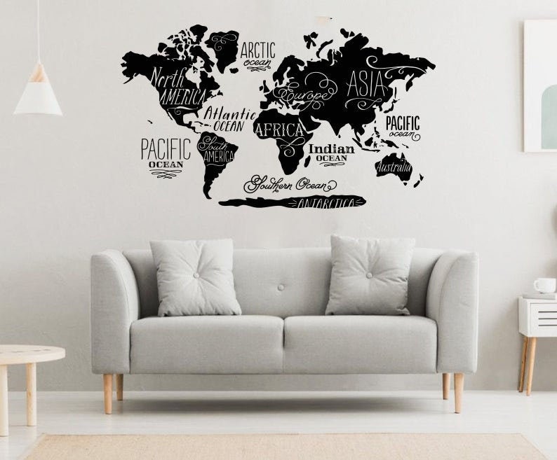 World Map Wall Decal World Map Wall Sticker World Map Wall | Etsy