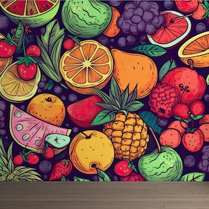 Fruit Wall Graphics Peel and Stick Fruit Wallpaper Smoothie Cafe Wall ...