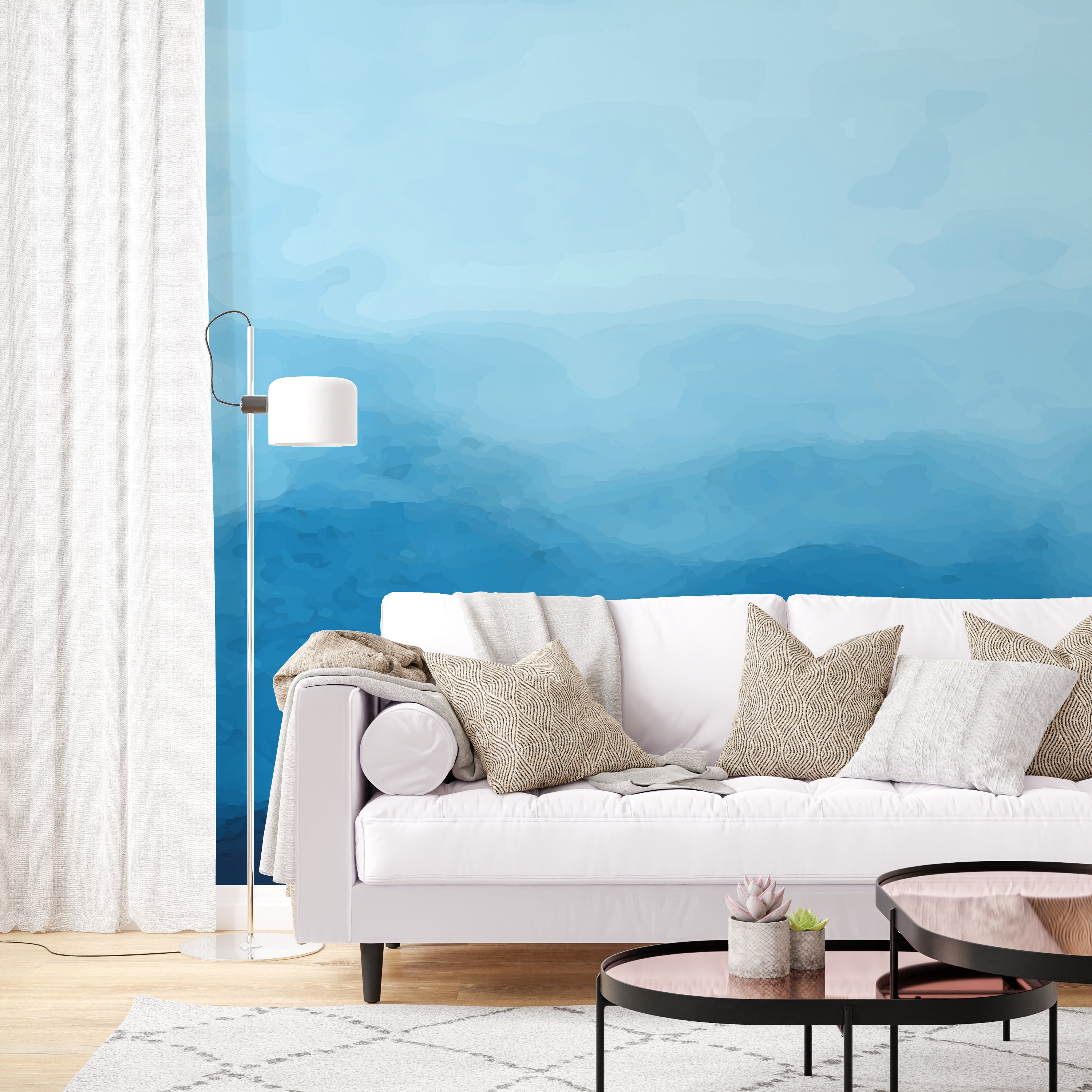 Ocean Mist Horizon | Watercolor Blue Sky Peel and Stick Wallpaper ...
