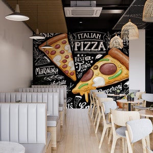 Italian Pizza Art Mural | Restaurant Food Peel & Stick Wallpaper ...