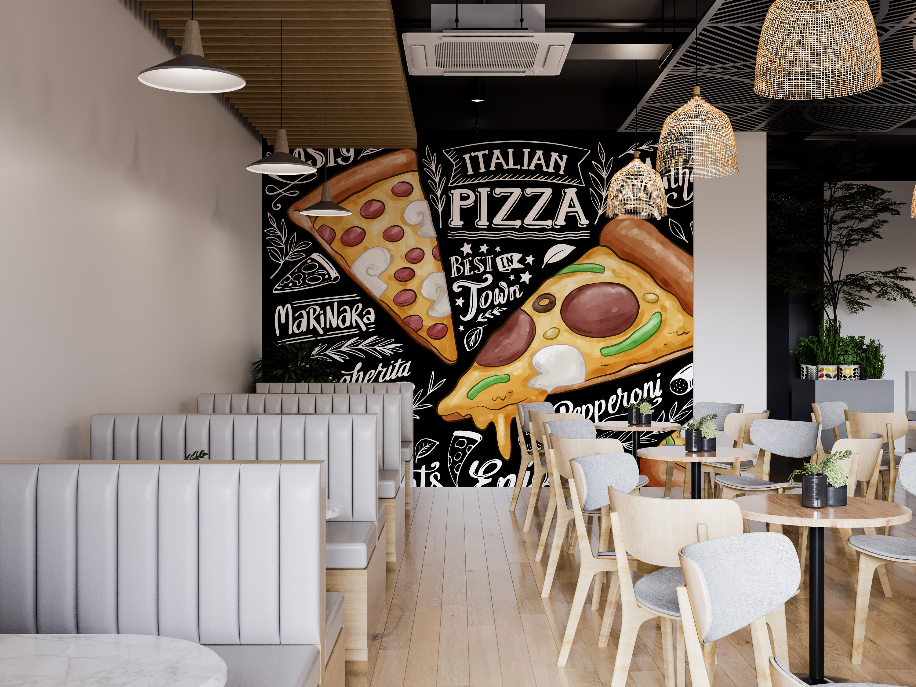 Italian Pizza Art Mural | Restaurant Food Peel & Stick Wallpaper ...
