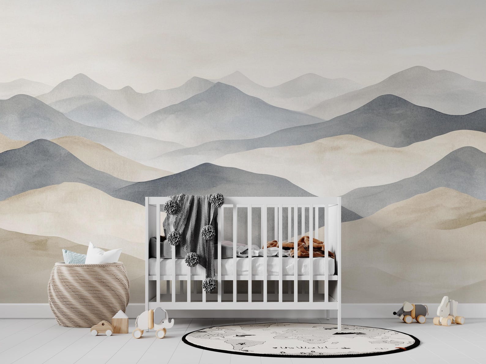 Desert Mist Mountains Wall Mural | Neutral Landscape Wallpaper | Beige ...