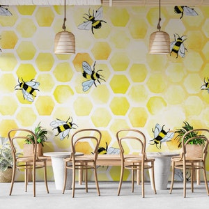 Honey Bee Peel and Stick Wallpaper Yellow Honey Bees Wall Mural Self ...