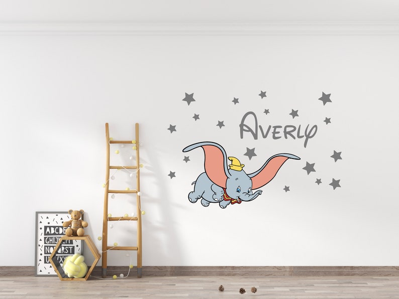 Custom Name Dumbo Elephant Wall Decal Dumbo Wall Sticker Nursery Wall ...
