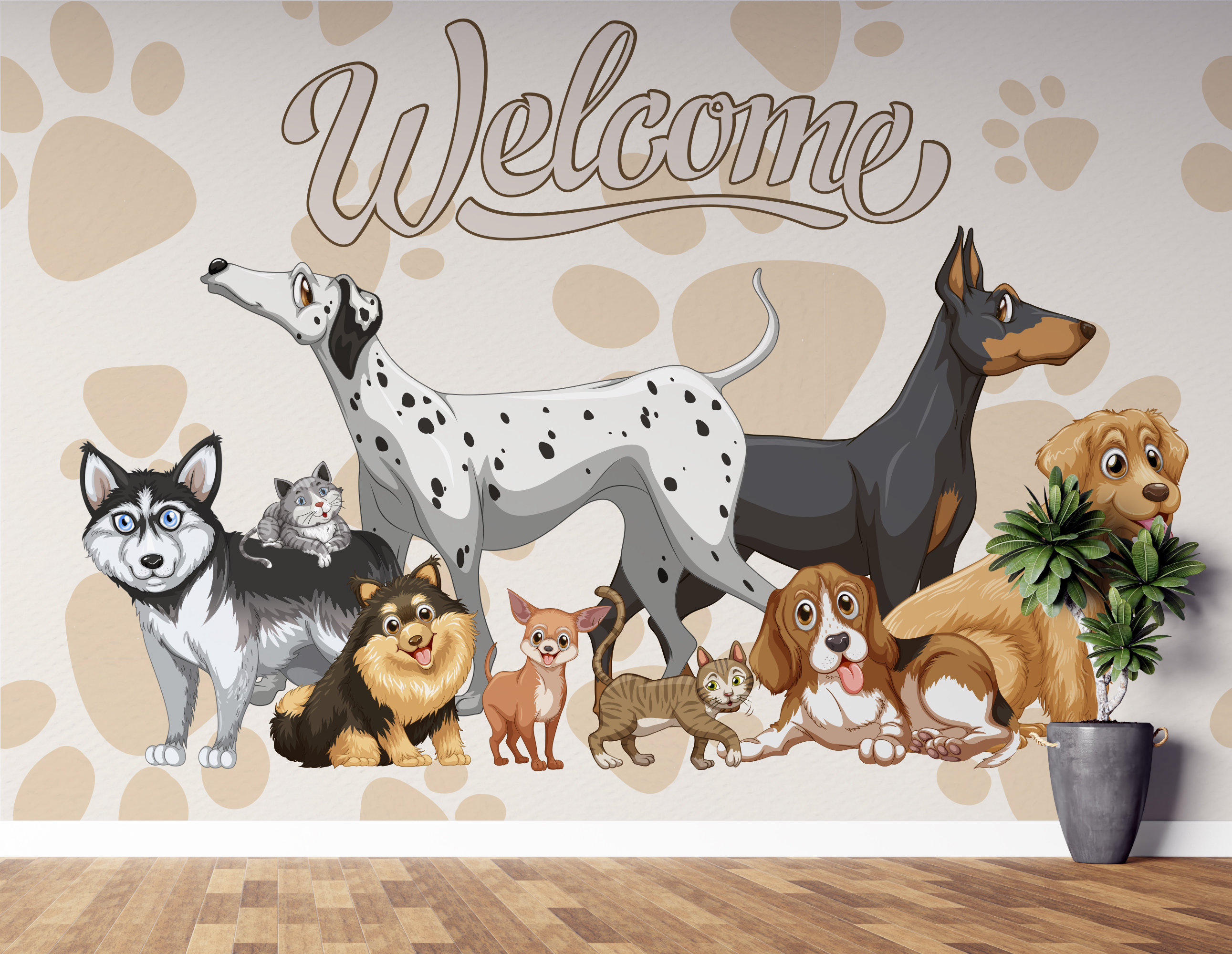 Welcome Pets Mural | Dog Cat Grooming Peel & Stick Removable Wallpaper ...