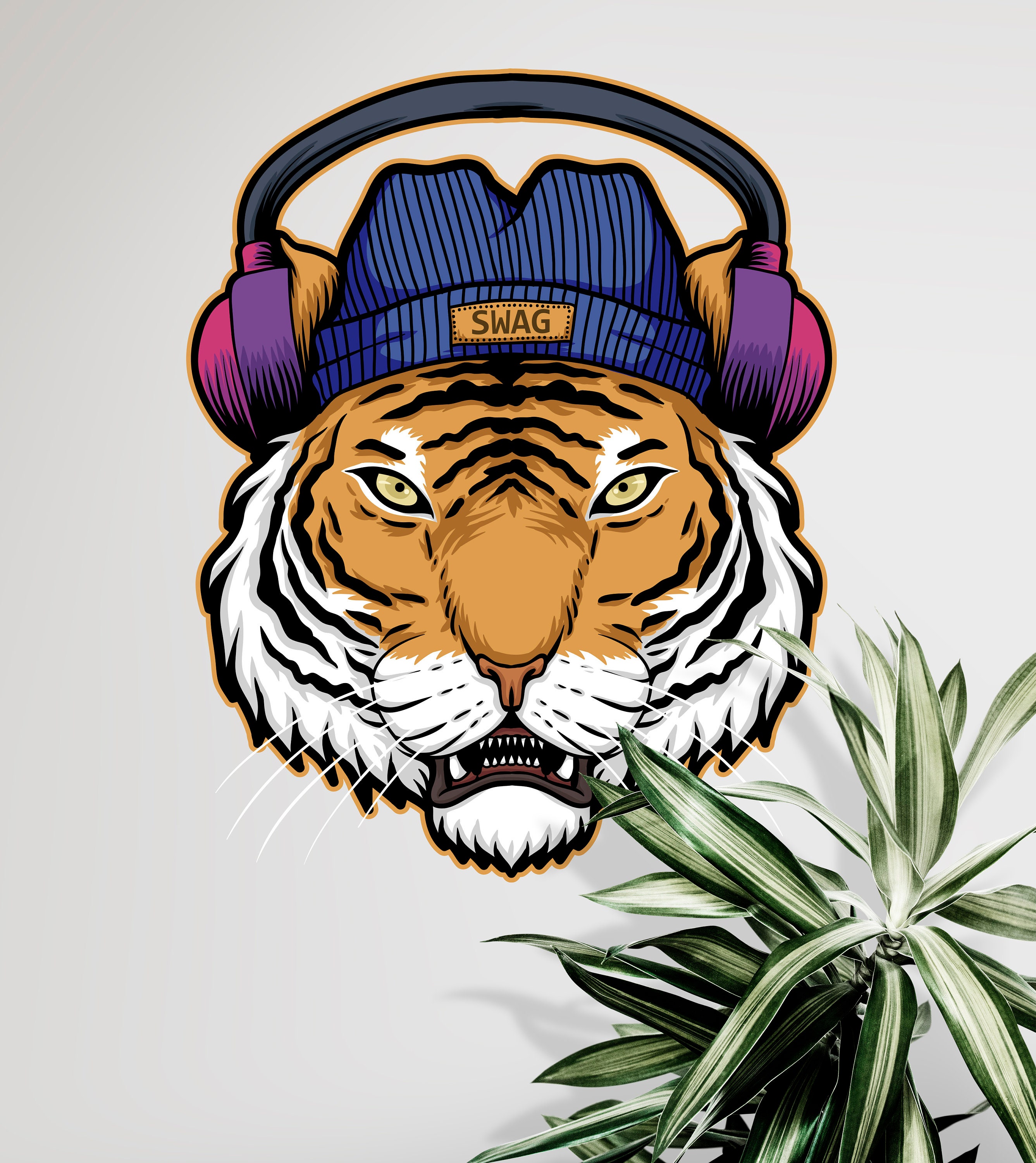 Tiger Wearing Headphones Wall Decal Tiger Head Wall Sticker - Etsy