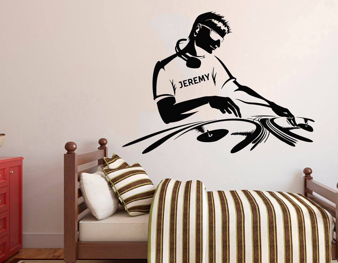 Personalized Name DJ Wall Sticker Headphones Music Notes Wall Decal ...