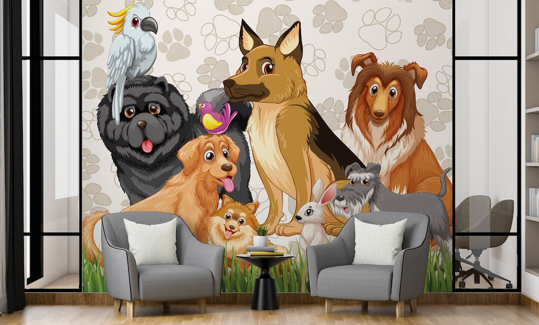 Paw Friends Wall Mural | Dog and Cat Peel & Stick Veterinary Clinic ...