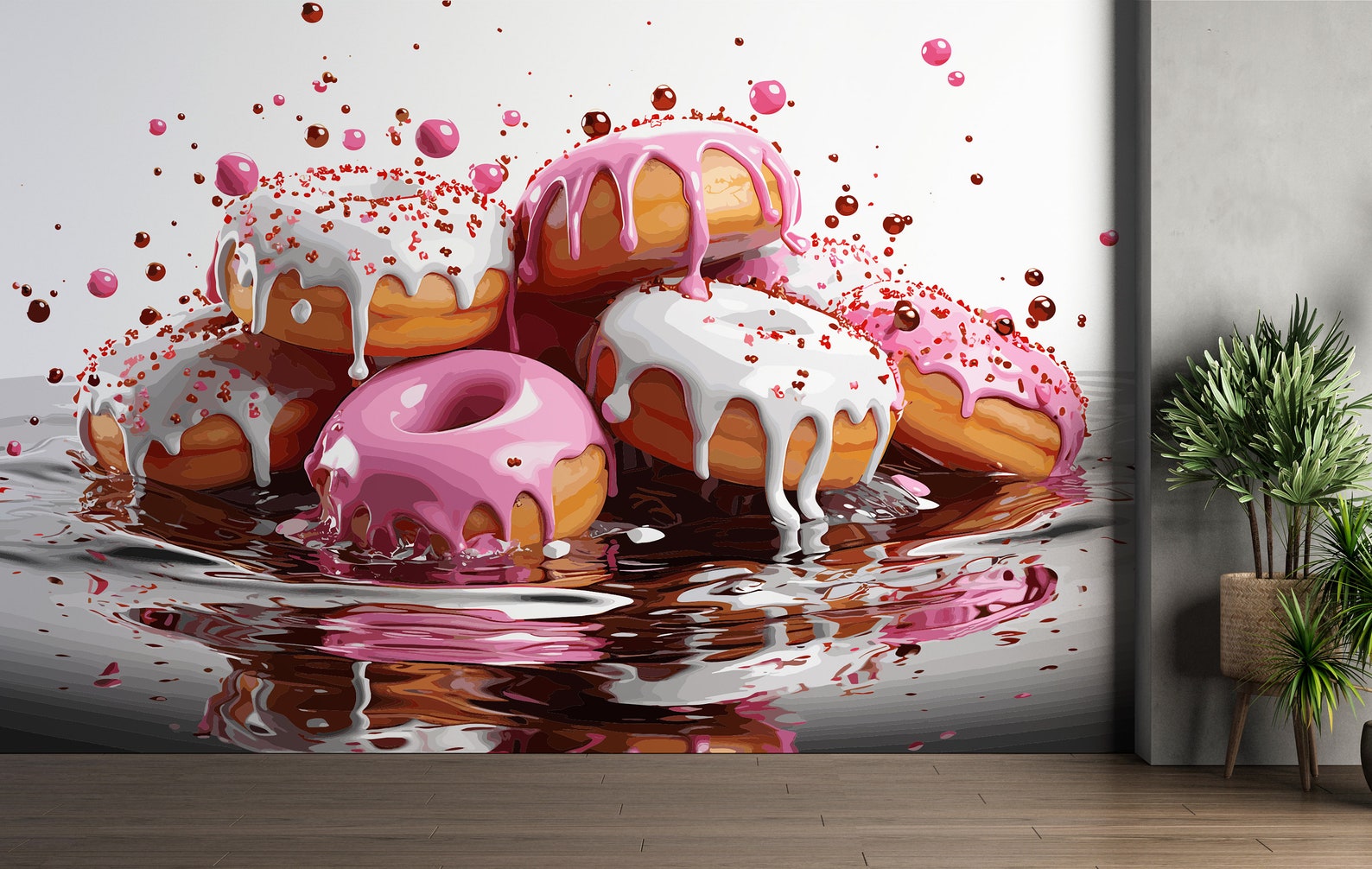 Donut Wall Mural | Peel & Stick Bakery Wallpaper | Cafe Dessert Sweet ...