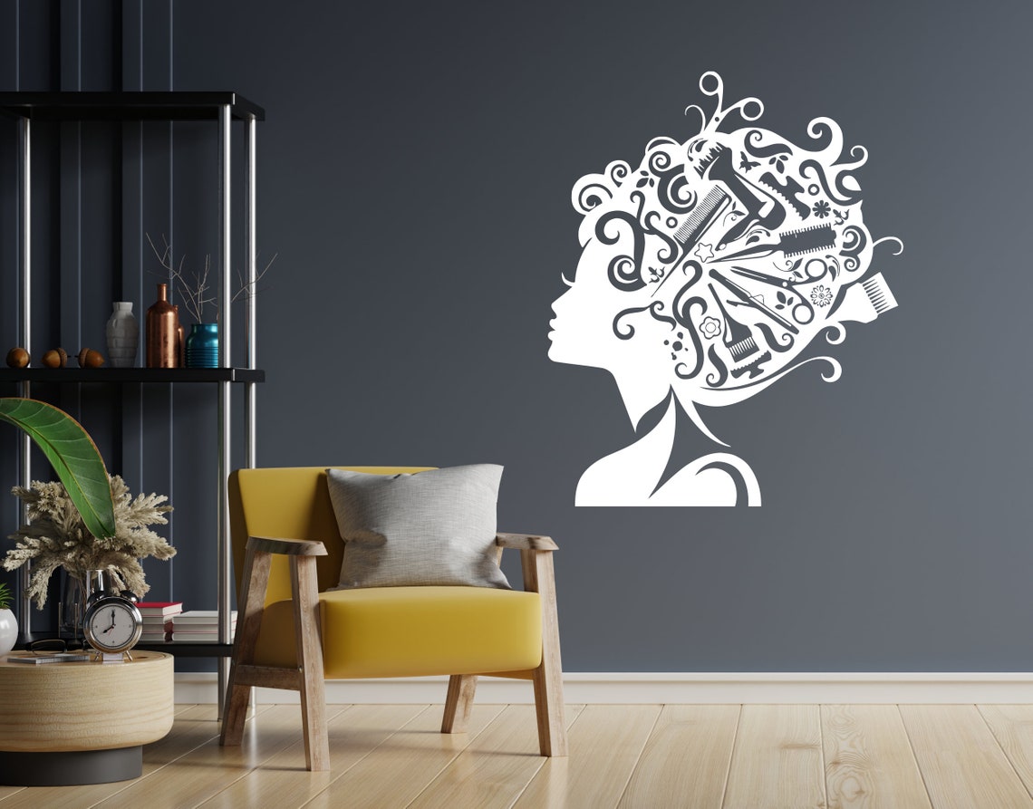 Hair Salon Wall Window Decal Sticker Hair Stylist Woman Hair - Etsy