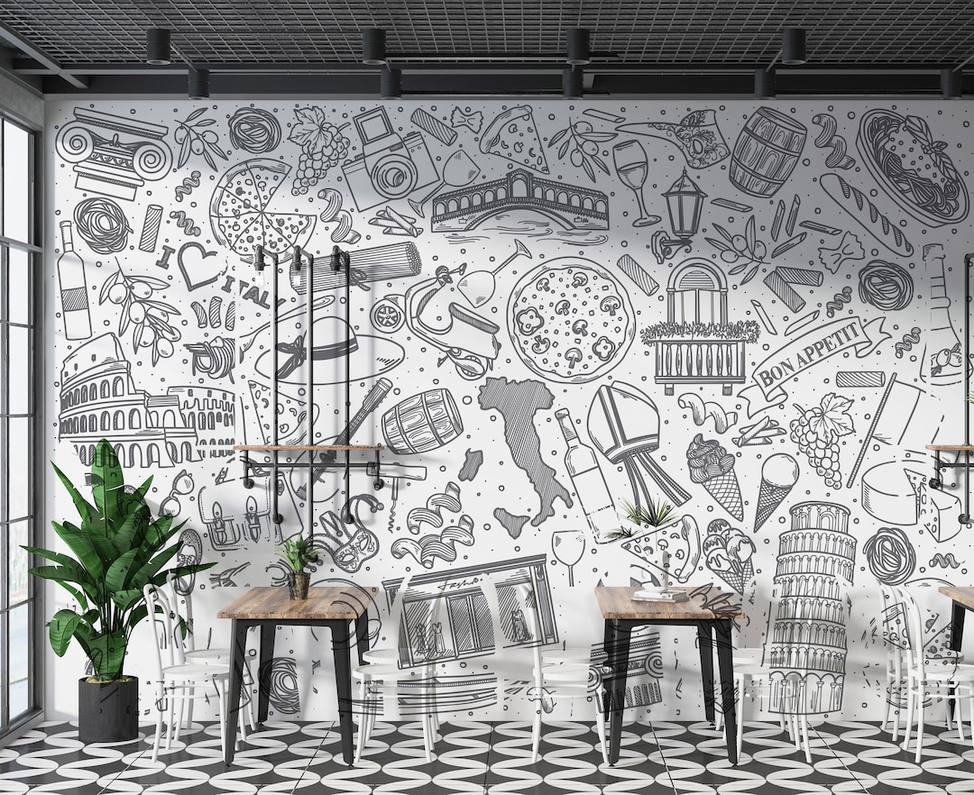 Italian Restaurant Wall Graphics Peel and Stick Wallpaper Pizza ...