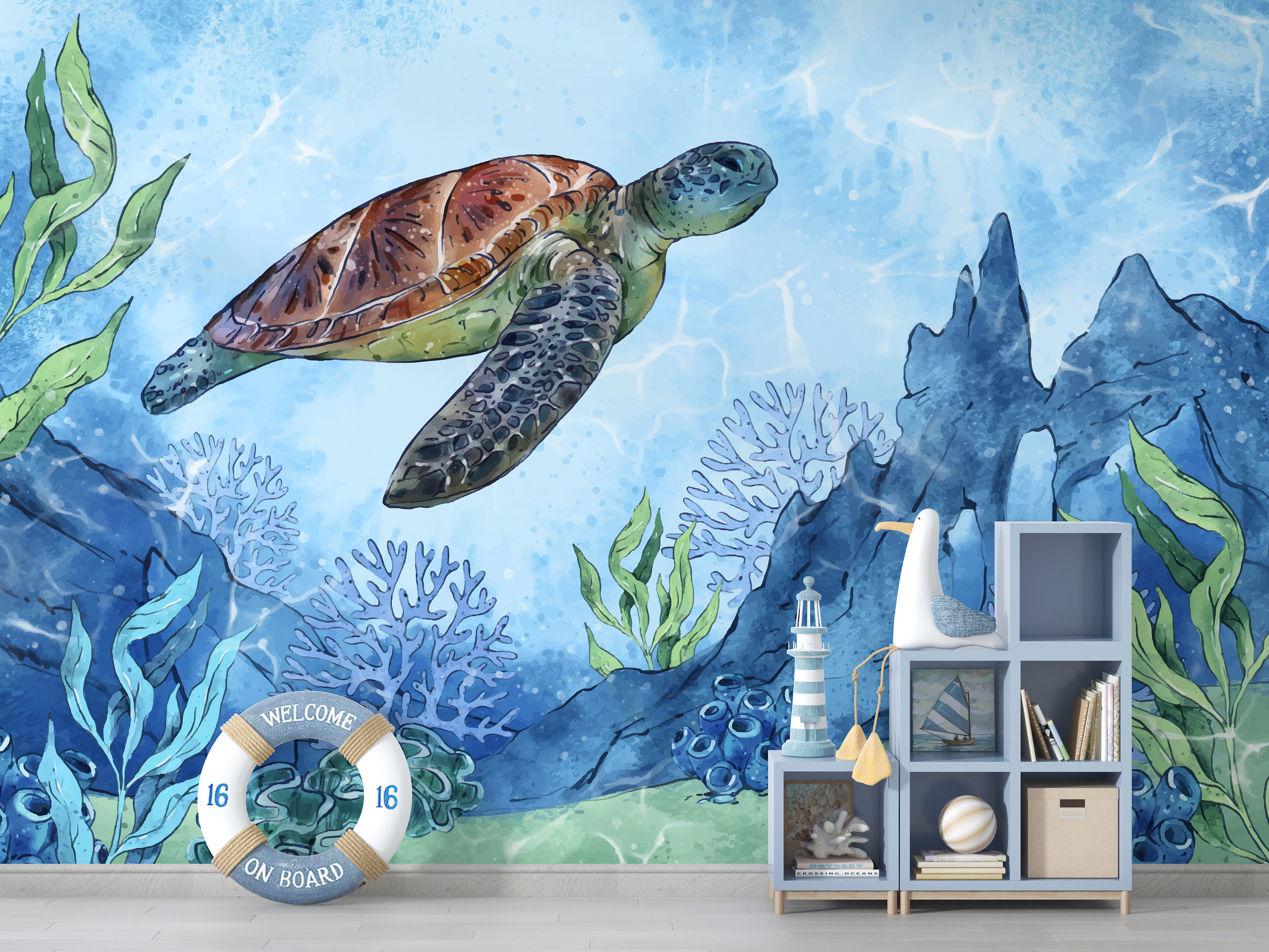 Under the Sea Wallpaper Peel and Stick Turtle Ocean Self - Etsy