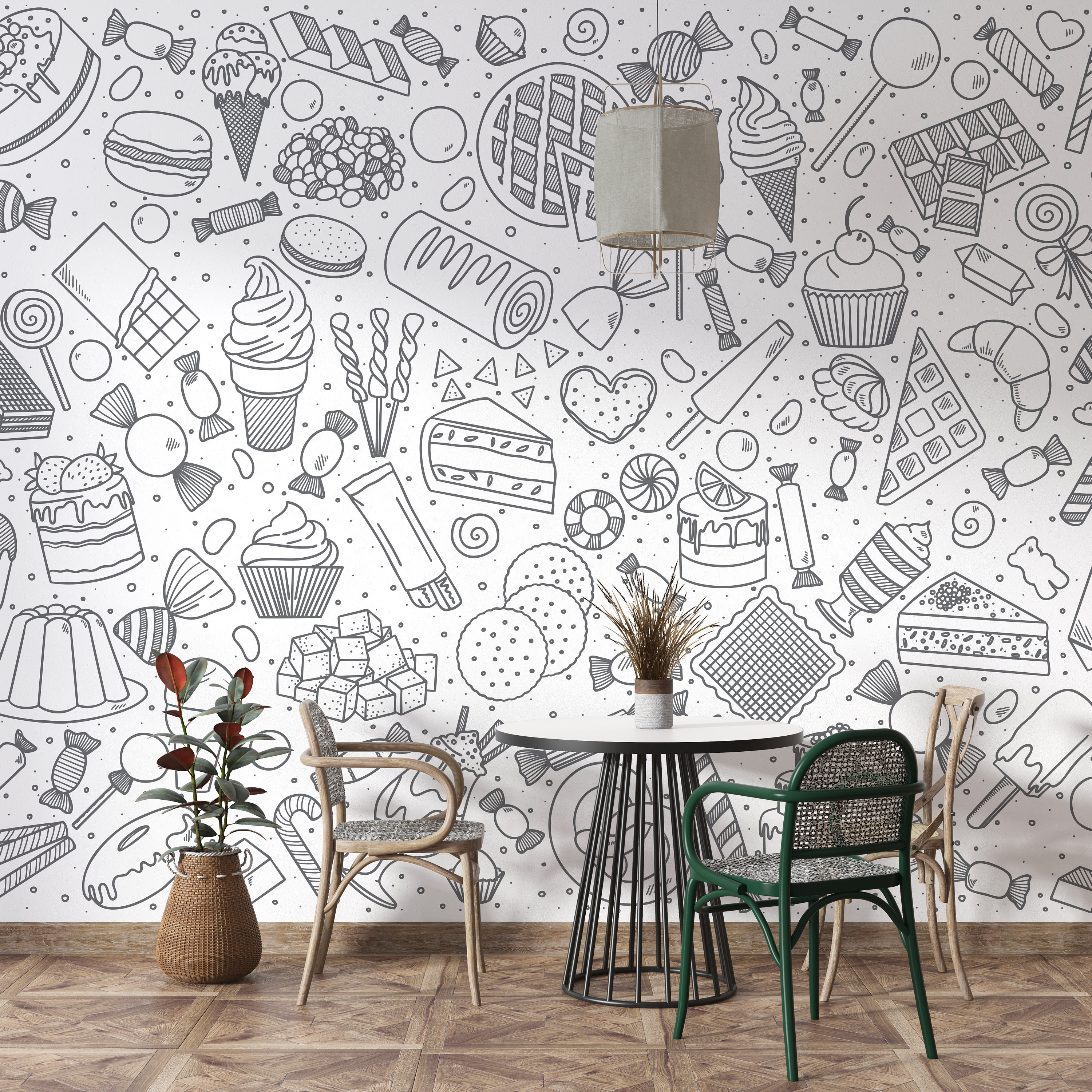 Sweets Desserts Wallpaper | Peel & Stick Bakery Wall Mural | Cafe ...