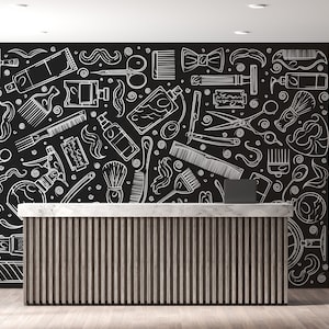 Barber Shop Tools Wallpaper | Peel & Stick Salon Wall Mural | Vintage ...
