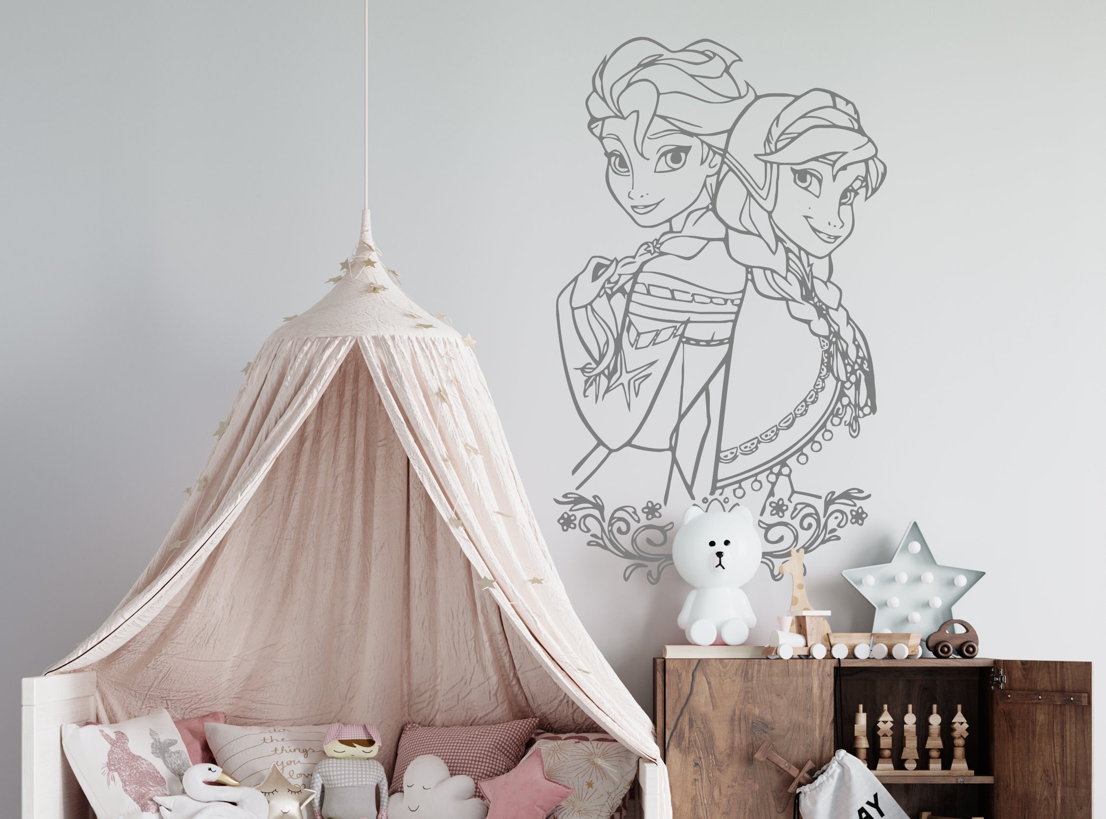 Elsa and Anna Wall Decal: Frozen Cartoon Sticker for Girls Room DP28 - Etsy