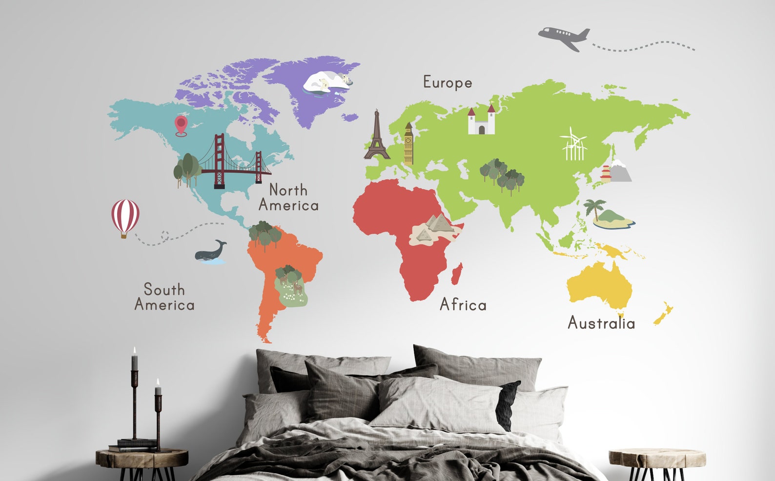 Travel World Map Wall Decal World Map Wall Sticker World | Etsy
