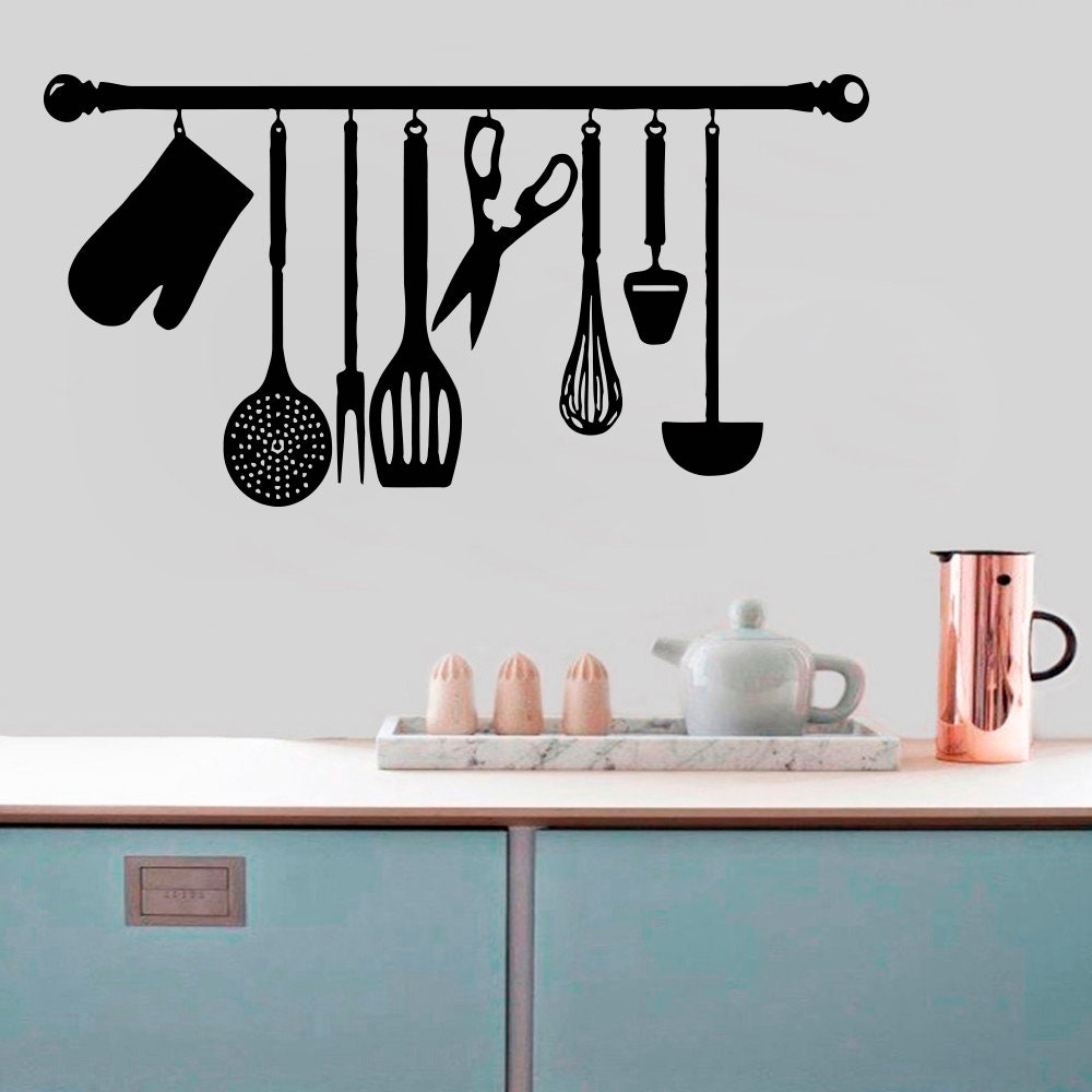 Kitchen Utensils Wall Decal: Chef Decor, Handmade Vinyl Sticker 4510 - Etsy