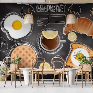 Breakfast Wallpaper for Restaurant Eggs Coffee Toast Wall Graphics ...