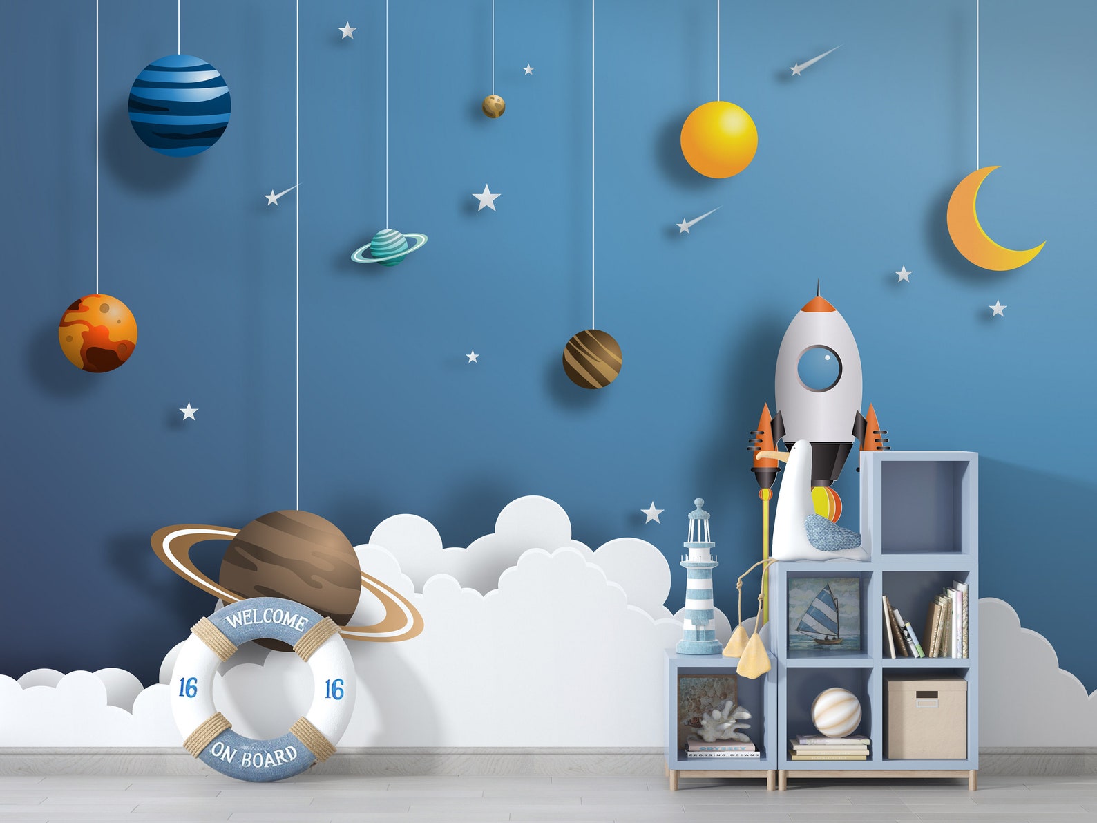 Cosmo Kids Solar System Wallpaper | Outer Space Sky Peel & Stick ...