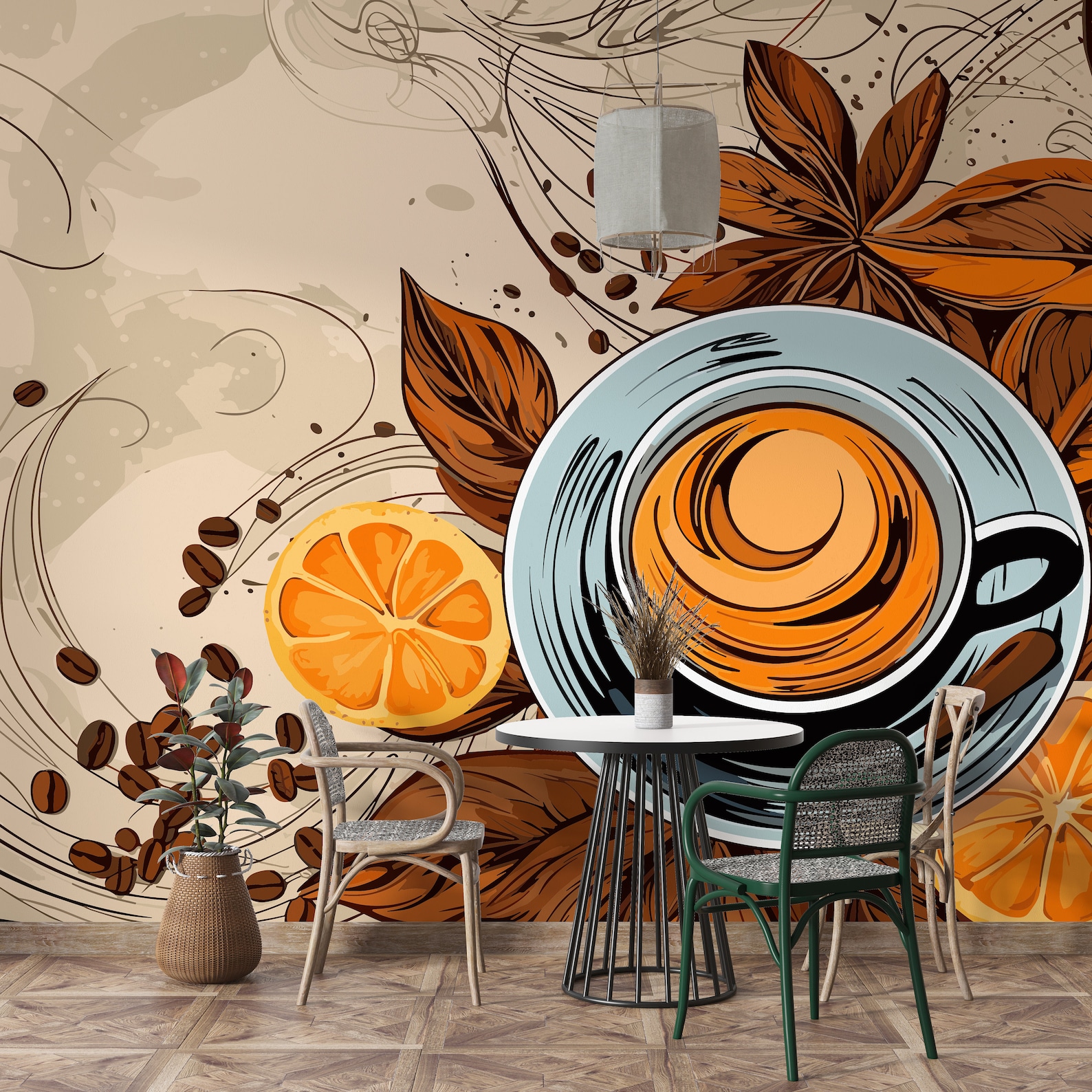 Coffee Shop Mural Wallpaper | Peel & Stick Cafe Wall Decor | Fabric ...