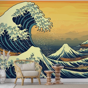Golden Wave Mural | Japanese Ocean Art Peel & Stick Removable Wallpaper ...