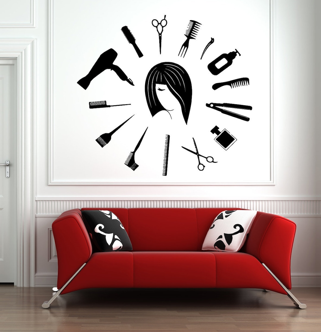 Hair Salon Wall Window Decal Sticker Hair Stylist Hair Tools Scissors ...