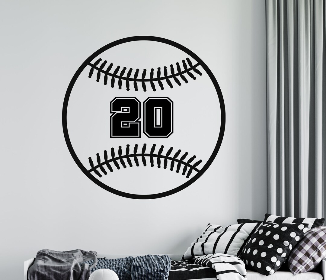 Personalized Number Baseball Wall Decal | Softball Wall Sticker ...
