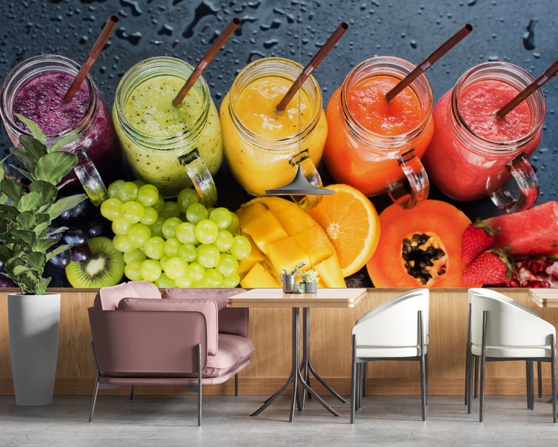 Smoothie Splash Café Mural | Fruit Juice Bar Peel & Stick Wallpaper ...
