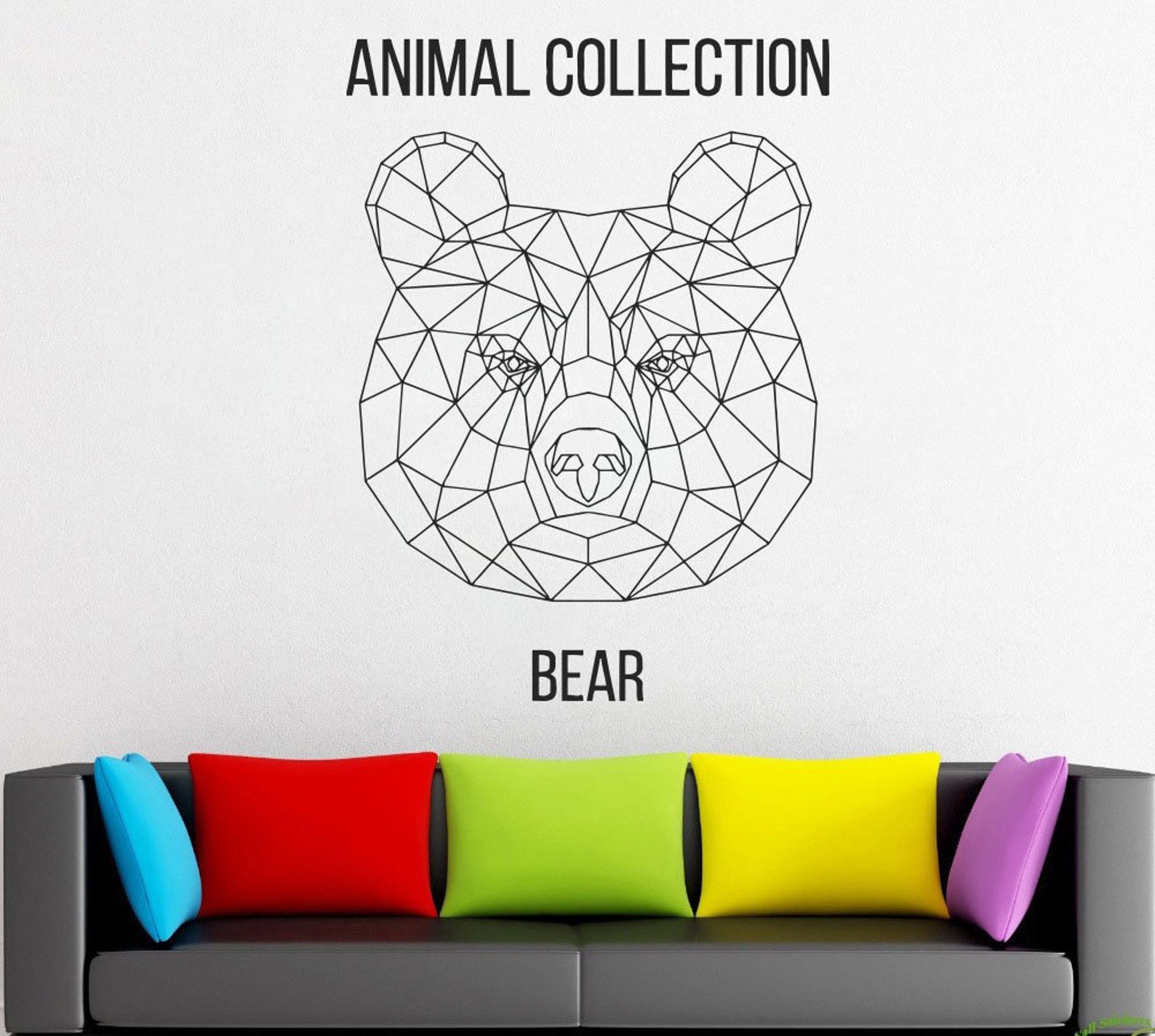 Bear Geometry Shapes Animals Car Stickers Triangles Lines | Etsy