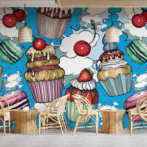 Vintage Sweets Wall Graphics Desserts Cookies Cupcakes Wallpaper Peel N ...