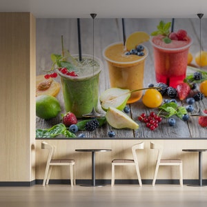Fresh Smoothie Cafe Mural | Fruit Juice Bar Peel & Stick Wallpaper ...