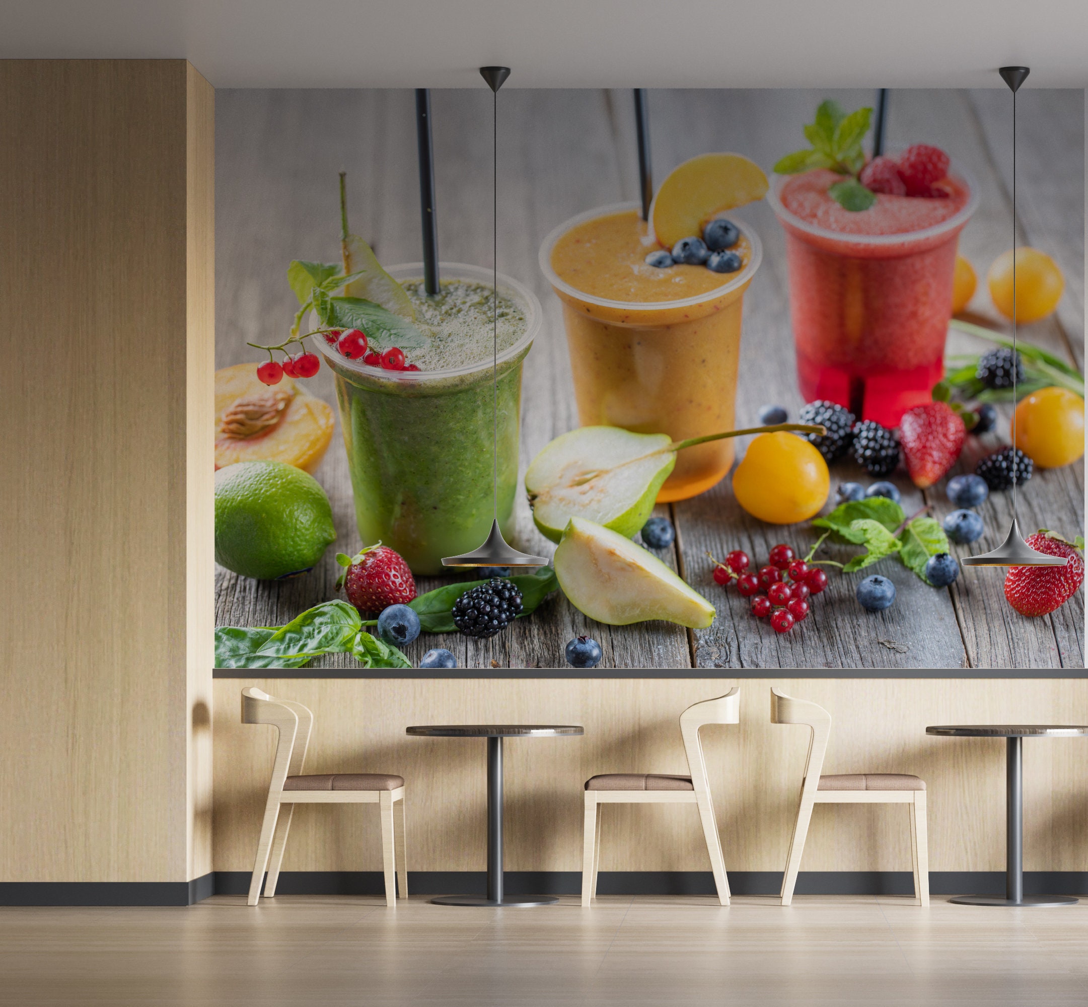 Fresh Smoothie Cafe Mural | Fruit Juice Bar Peel & Stick Wallpaper ...