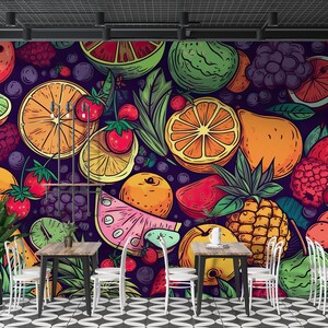 Fruit Wall Graphics Peel and Stick Fruit Wallpaper Smoothie Cafe Wall ...
