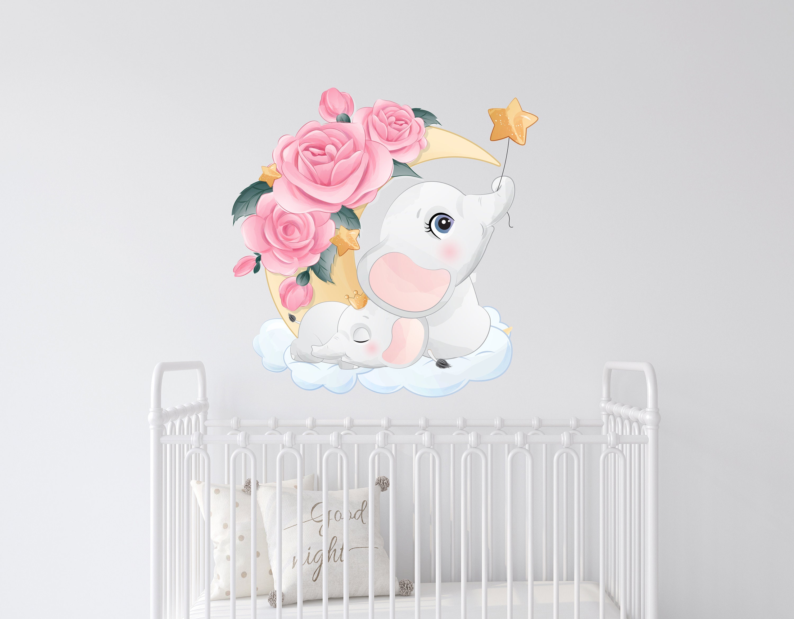 Watercolor Cute Baby Girl Elephant Wall Decal for Kids Nursery - Etsy