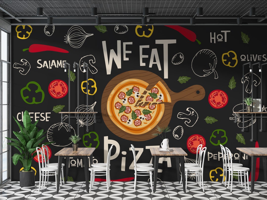 Pizzeria Night Peel & Stick Mural | Italian Food Removable Restaurant ...