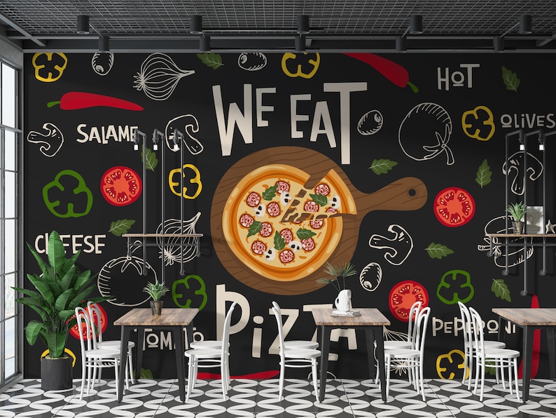 Pizzeria Night Peel & Stick Mural | Italian Food Removable Restaurant ...