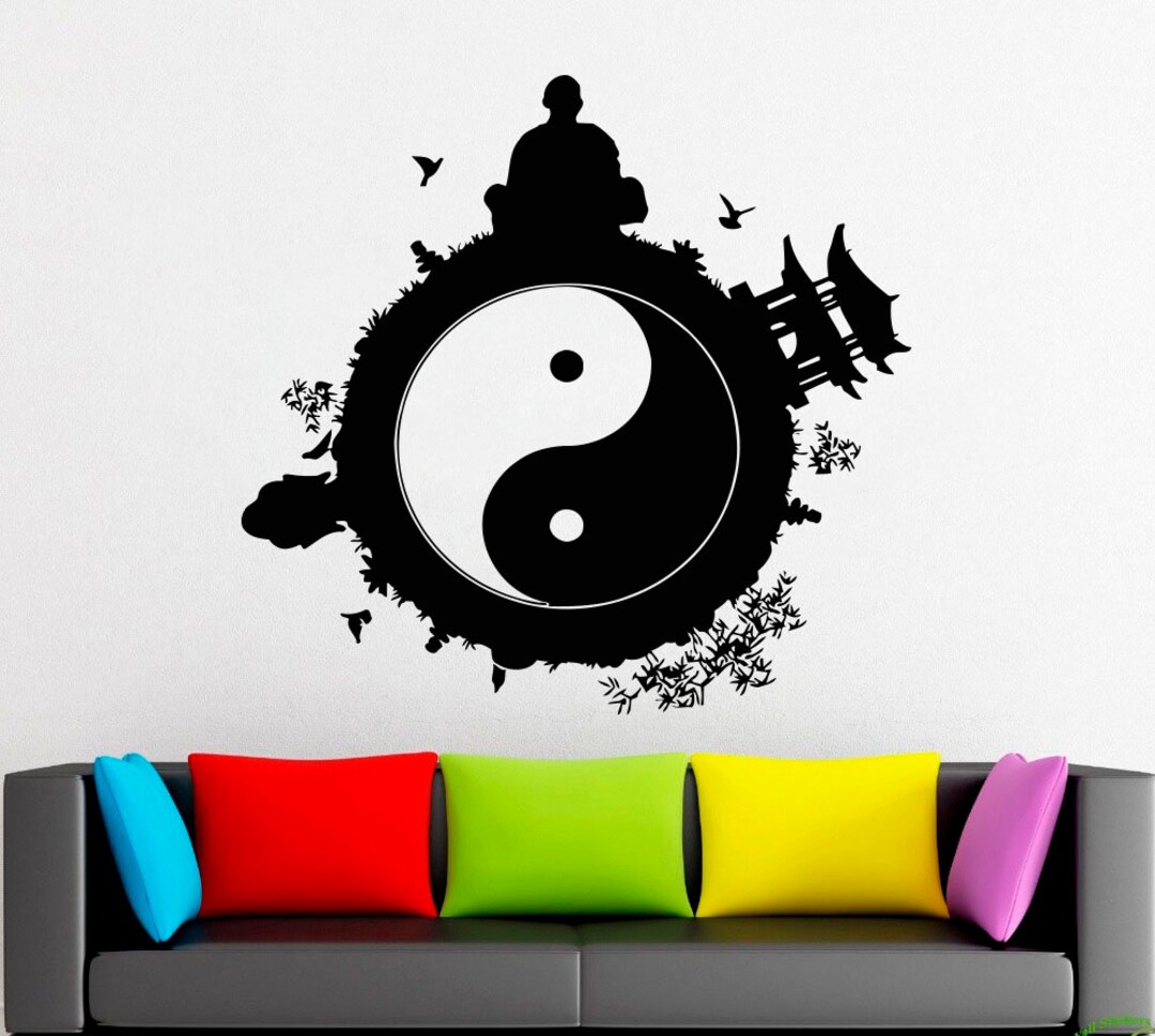 Yin Yang Wall Decal, Taoism, Vinyl Decal, Sticker, Floral, Balance ...