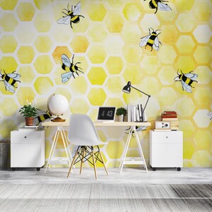 Honey Bee Peel and Stick Wallpaper Yellow Honey Bees Wall Mural Self ...